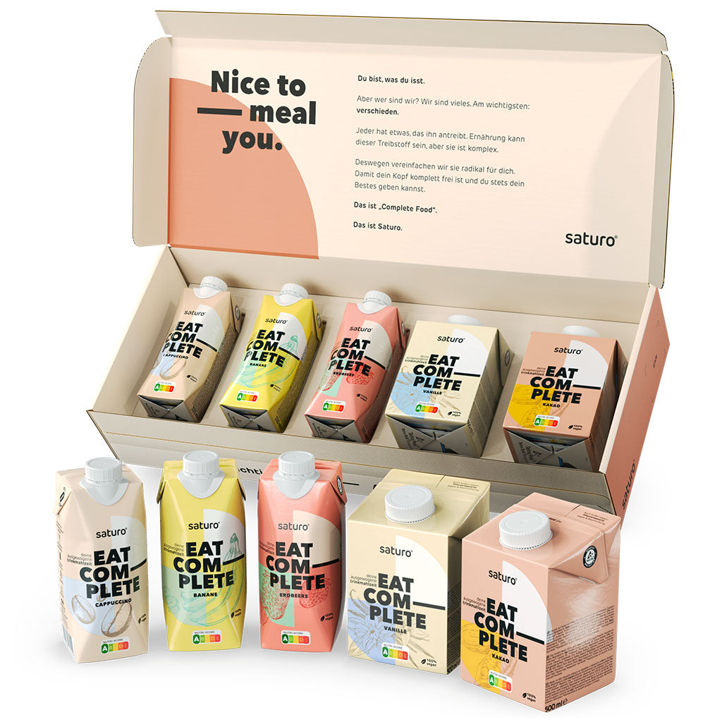 Saturo Taster Pack with test winner drinking food